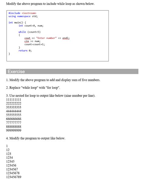 Solved Modify The Above Program To Include While Loop As