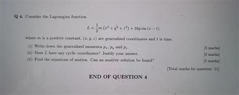 Solved Q Consider The Lagrangian Function L M J Chegg