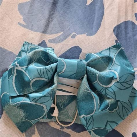 Floral Pre Tied Obi Belt 3pcs T Set Butterfly Knot Obi In Blue