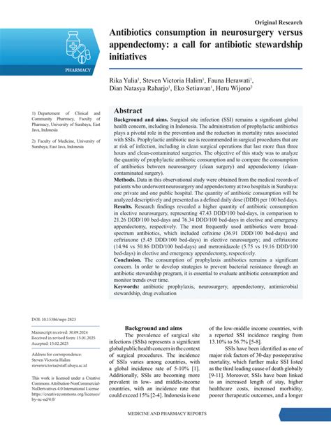 Pdf Antibiotics Consumption In Neurosurgery Versus Appendectomy A
