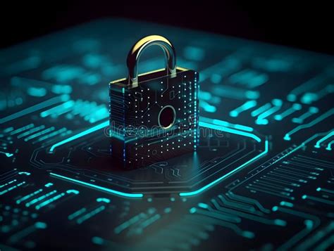 Lock In Centre Of Circuit Pattern Concept Of Data Security Cybersecurity Encryption Etc
