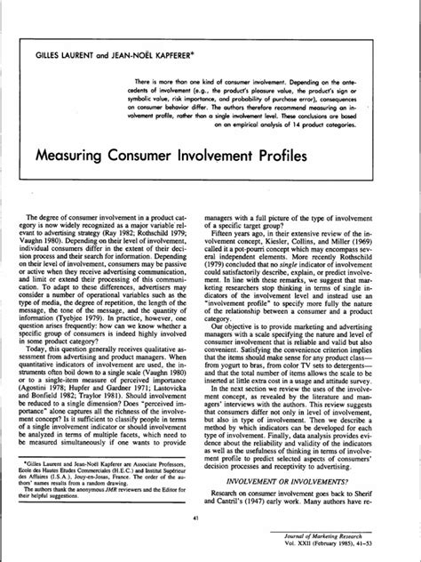Measuring Consumer Involvement Profiles Pdf Risk Validity