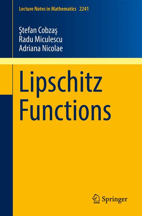 Lipschitz Functions Lecture Notes In Mathematics Book 2241 1st Ed 2019 Cobzaş Ştefan