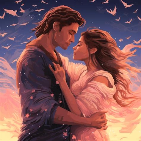 El Príncipe Y La Princesa Se Abrazan Frente A Pájaros Volando En El