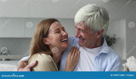 Millennial Woman Cuddles Her Mature Grey Haired Daddy Close Up Stock Footage Video Of Care