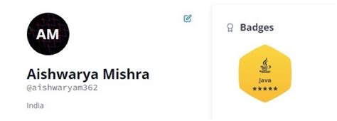 reached a 5 star milestone in java on hackerrank gufwx yy aishwarya mishra