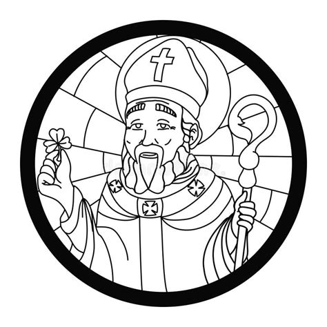 Circle With Portrait Of Saint Patrick Like Stained Glass In Outline