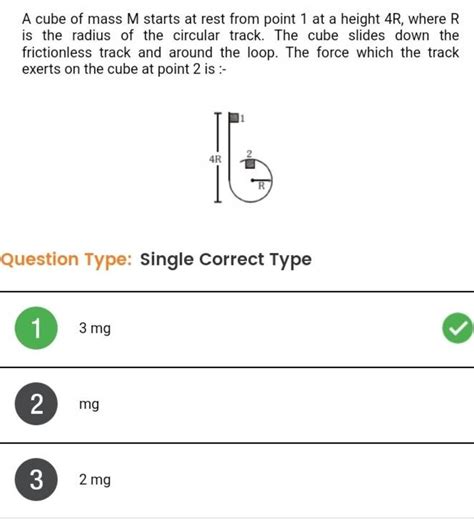 [answered] a cube of mass m starts at rest from point 1 at a height 4r