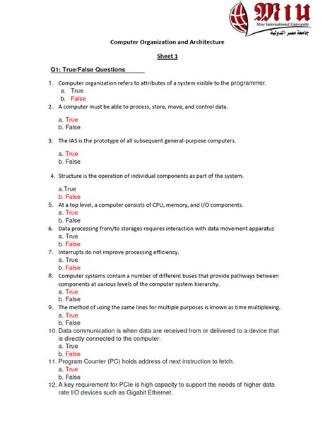 Coa Sheet1 Answers Pdf Central Processing Unit Inputoutput
