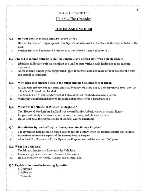 Bc6 Notes Unit 5 Pdf Caliphate Crusades