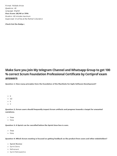 Certiprof Scrum Foundation Professional Certificate Exam Answers2 Pdf Pdf Scrum Software