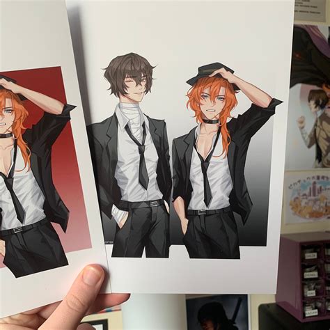 Dazai Chuuya Suit Outfits Art Print Bsd Fanmade Angry Egg Merch