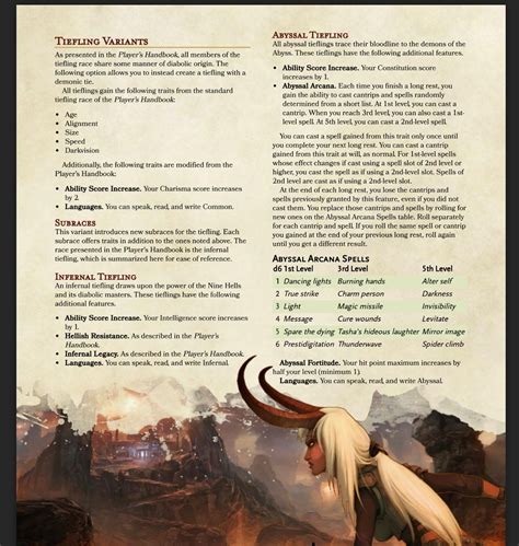 Tiefling Subraces In 2025 Dnd 5e Homebrew Dnd Sorcerer Dnd Races