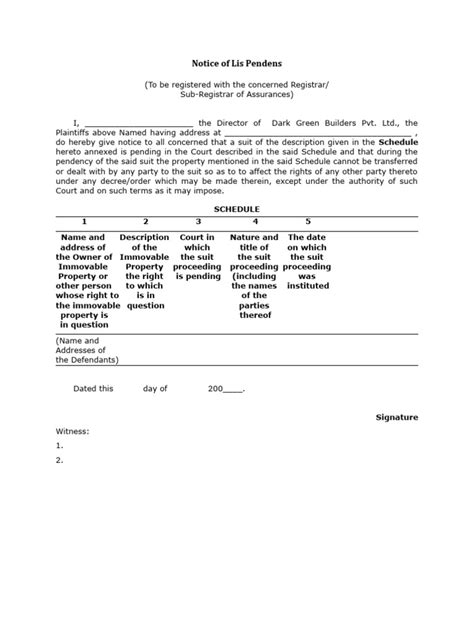 Notice Of Lis Pendens Pdf