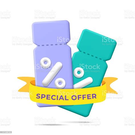 온라인 쇼핑을 위한 3d 벡터 모형 웹 요소 특별 제안 레이블 배지 두 개의 플로팅 할인 쿠폰 티켓 백분율 기호 디자인 3차원 형태에 대한 스톡 벡터 아트 및 기타 이미지