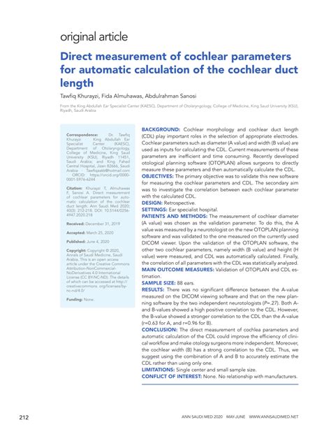 Pdf Direct Measurement Of Cochlear Parameters For Automatic Calculation Of The Cochlear Duct