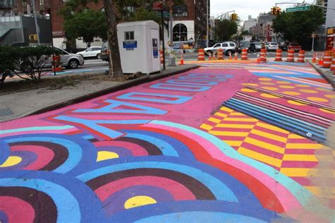 Colorful Street Art Asphalt Activation In Bedford Bowery Sidewalk
