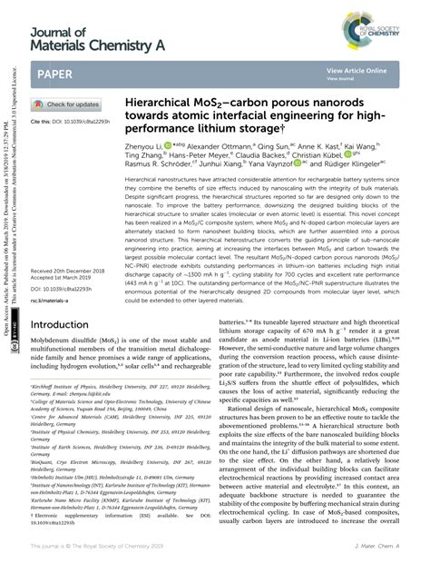 Pdf Hierarchical Mos2 Carbon Porous Nanorods Towards Atomic Interfacial Engineering For High