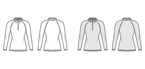 리브 헨리 넥 긴 라글란 슬리브 몸에 맞는 엉덩이 길이가 돋진 지퍼업 스웨터 테크니컬 패션 일러스트 0명에 대한 스톡 벡터 아트 및 기타 이미지 Istock