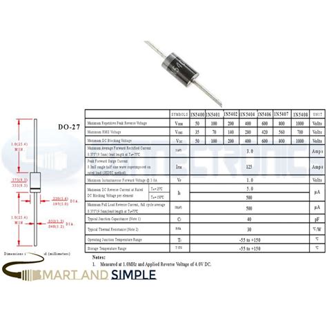 Rectifier Diode 1n5408 1n5404 1n5401 Standard Diode Axial Do 27