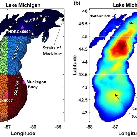 Lake Michigan Domain Showing A Unstructured Finite Element Mesh And