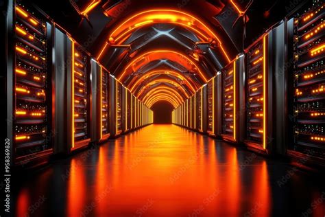 Massive Data Center Endless Rows Of Servers Digital Architecture Captured In A Hightech
