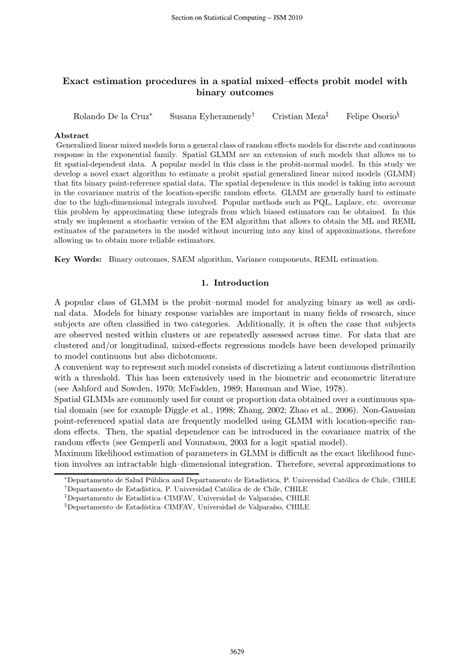 PDF Exact Estimation Procedures In A Spatial Mixed Effects Probit Model With Binary Outcomes