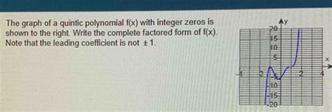The Graph Of A Quintic Polynomial F X With Integer Zeros Is Shown To The Right Write Th [math]