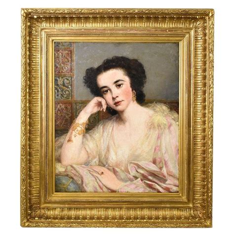 Antique Portraits Of Woman Beautiful And Young Girl Oil On Canvas