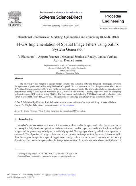 pdf fpga implementation of spatial image filters using xilinx system