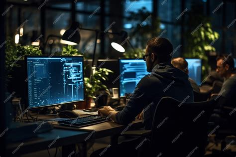 Multitasking Computer Programmers Working In A Modern Office Premium Ai Generated Image