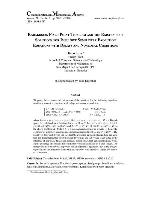 Pdf Karakostas Fixed Point Theorem And The Existence Of Solutions For Impulsive Semilinear