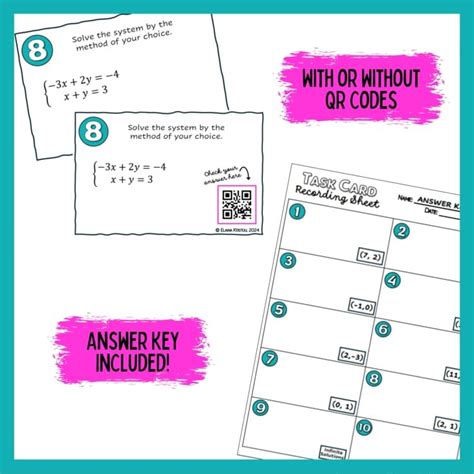 Solving Systems Of Linear Equations Task Cards Tpt