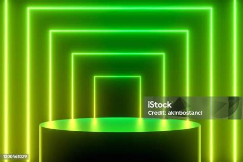 자외선 네온 레이저 빛나는 라인 빈 제품 스탠드와 추상 3d 배경 플랫폼 0명에 대한 스톡 사진 및 기타 이미지 0명 Led 조명 가정의 방 Istock
