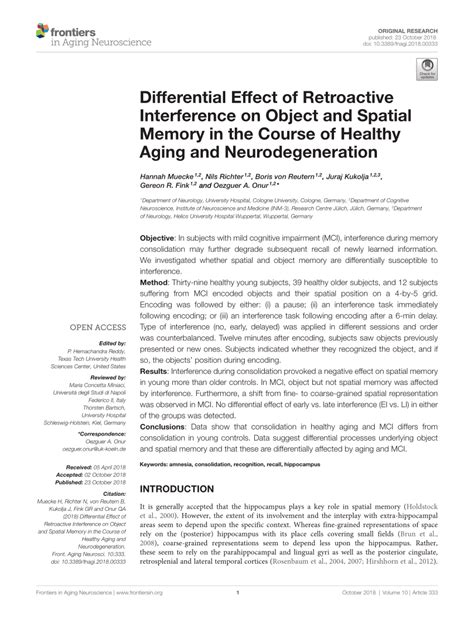 Pdf Differential Effect Of Retroactive Interference On Object And Spatial Memory In The Course