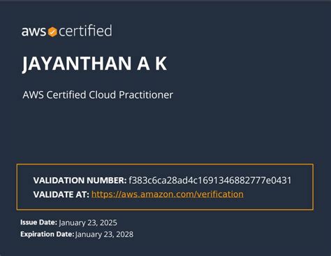 Aws Cloudcomputing Awscloudpractitioner Certification Cloudjourney… Jayanthan A K