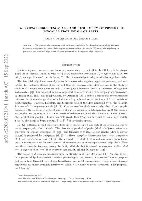 Pdf D Sequence Edge Binomials And Regularity Of Powers Of Binomial
