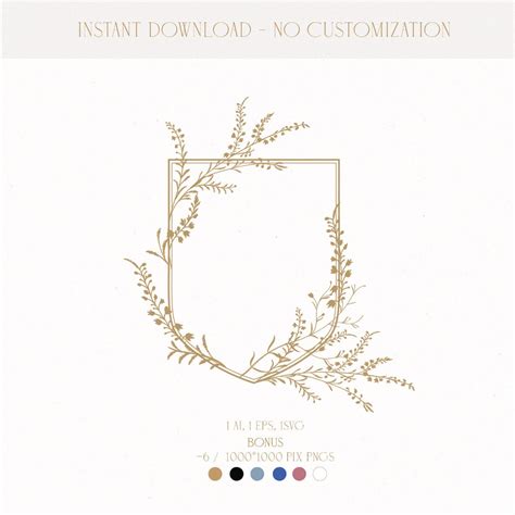 Elegant Wedding Crest Template Minimalist Floral Line Art Digital