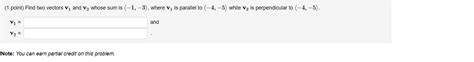 Solved 1 Point Find Two Vectors V1 And V2 Whose Sum Is