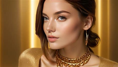 Stylish Model Wearing Gold Chain Necklace Premium Ai Generated Image