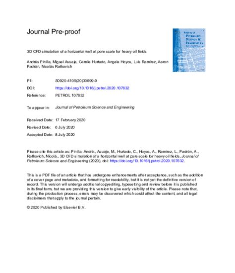 Pdf 3d Cfd Simulation Of A Horizontal Well At Pore Scale For Heavy