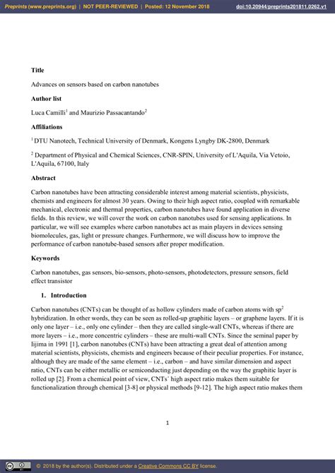 Pdf Advances On Sensors Based On Carbon Nanotubes