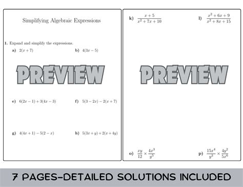 Simplify Expressions Worksheet Simplifying Algebraic Expression