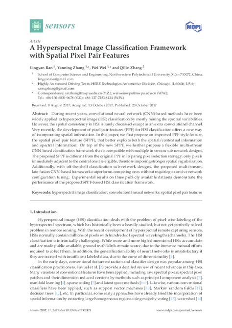 pdf a hyperspectral image classification framework with spatial pixel