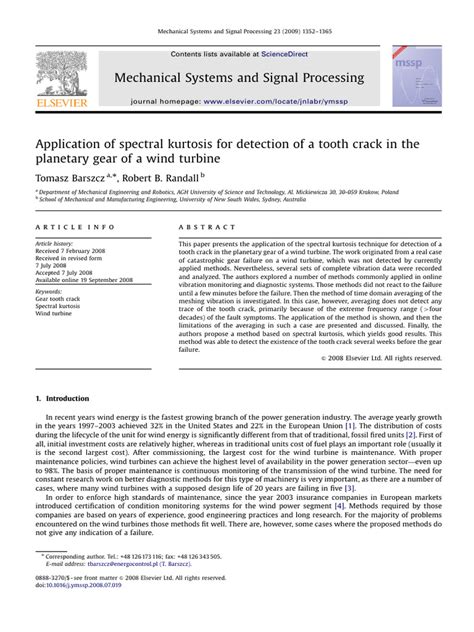 Application Of Spectral Kurtosis For Detection Of A Tooth Crack Pdf Spectral Density Gear
