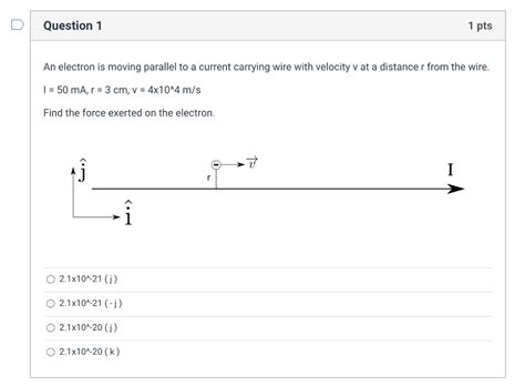 Solved Question 1 1 Pts An Electron Is Moving Parallel To A