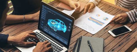 Electric Car Design Software On Computer Screen Show Simulation Blueprint Snugly Stock Image