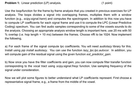 Solved Problem Linear Prediction Lp Analysis Point Chegg Com