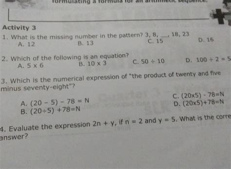 Solved Activity 3 1 What Is The Missing Number In The Pattern 3 8