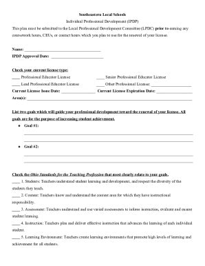 Fillable Online IPDP Teacher Form Southeastern Local Babes Fax Email Print PdfFiller